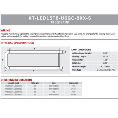 Keystone KT-LED15T8-U6GC-840-S U-BEND T8 LED Bulb