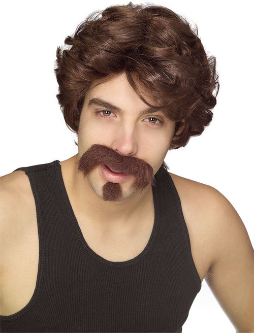 WIG MUSTACHE GOATEE SET brown big john hillbilly hipster mens halloween ...