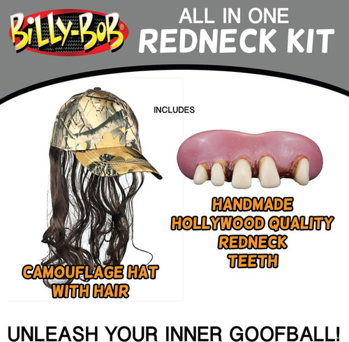 Hillbilly Kit - Billy Ray Mullet Camo Hat with Mullet Wig & Redneck ...