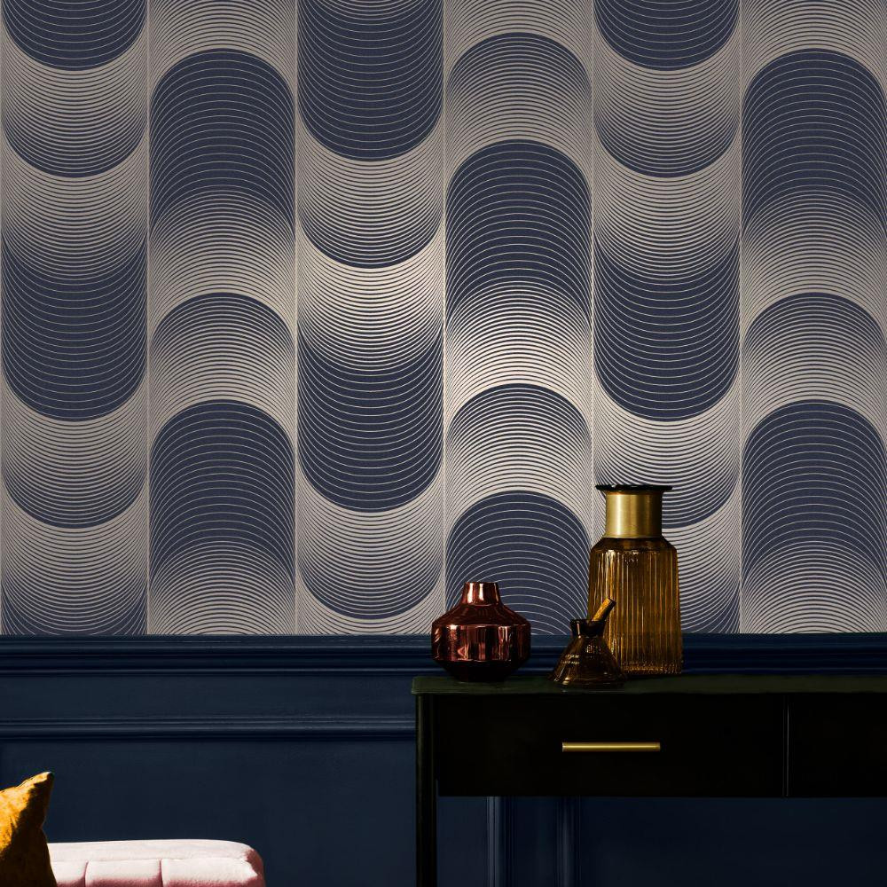 Graham & Brown Eclipse Wallpaper - 115065 - Navy / Pale Gold
