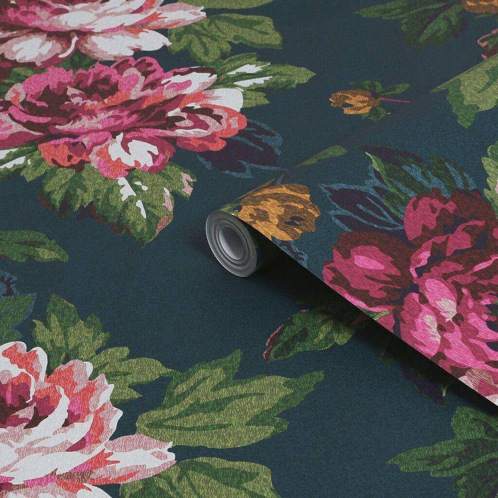 Joules Invite Floral Wallpaper - 118571 - Peacock