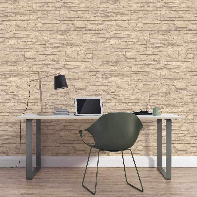 Galerie Realistic Slab Brick Effect Wallpaper - BB51152 - Beige / Brown ...