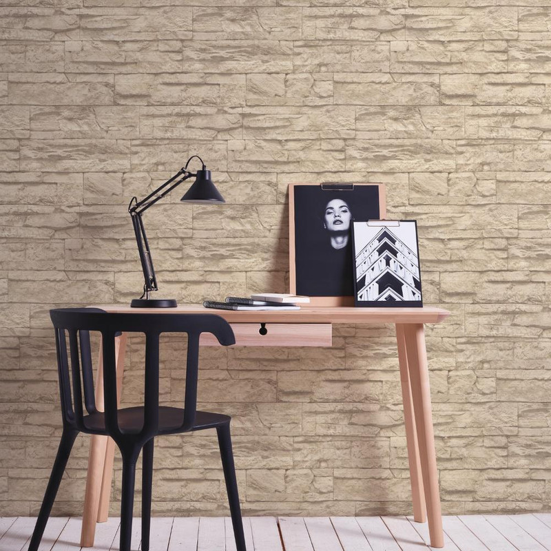 Galerie Realistic Slab Brick Effect Wallpaper - BB51152 - Beige / Brown ...
