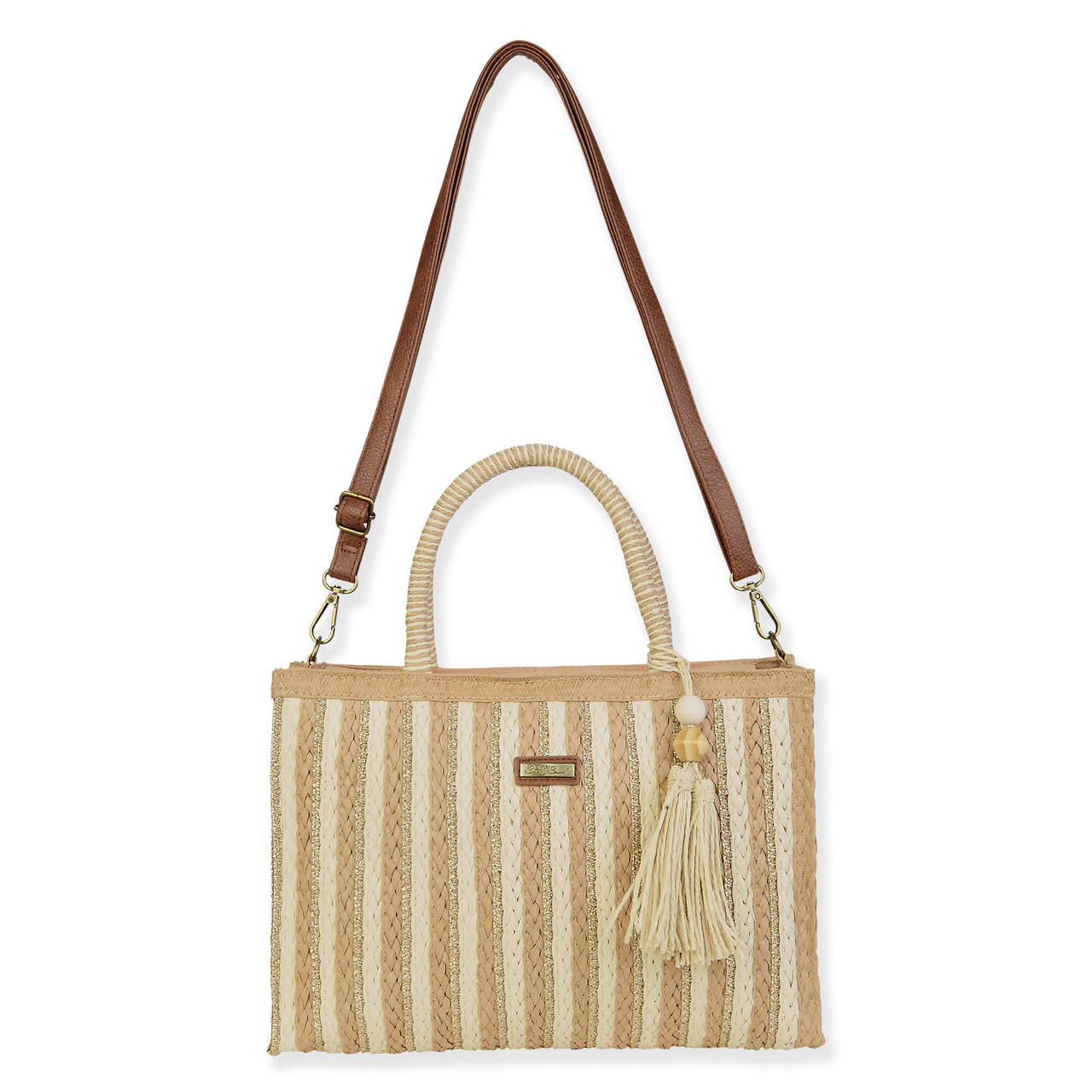 Tan, Paper Straw Shoulder Tote | CE6682 A | Natural Straw Bags Large ...