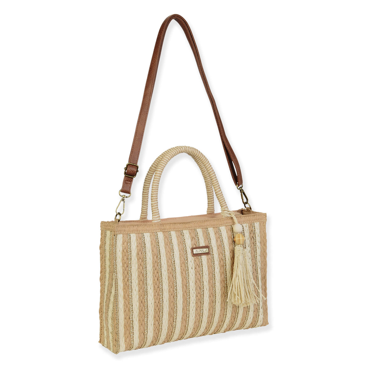 Tan, Paper Straw Shoulder Tote | CE6682 A | Natural Straw Bags Large ...