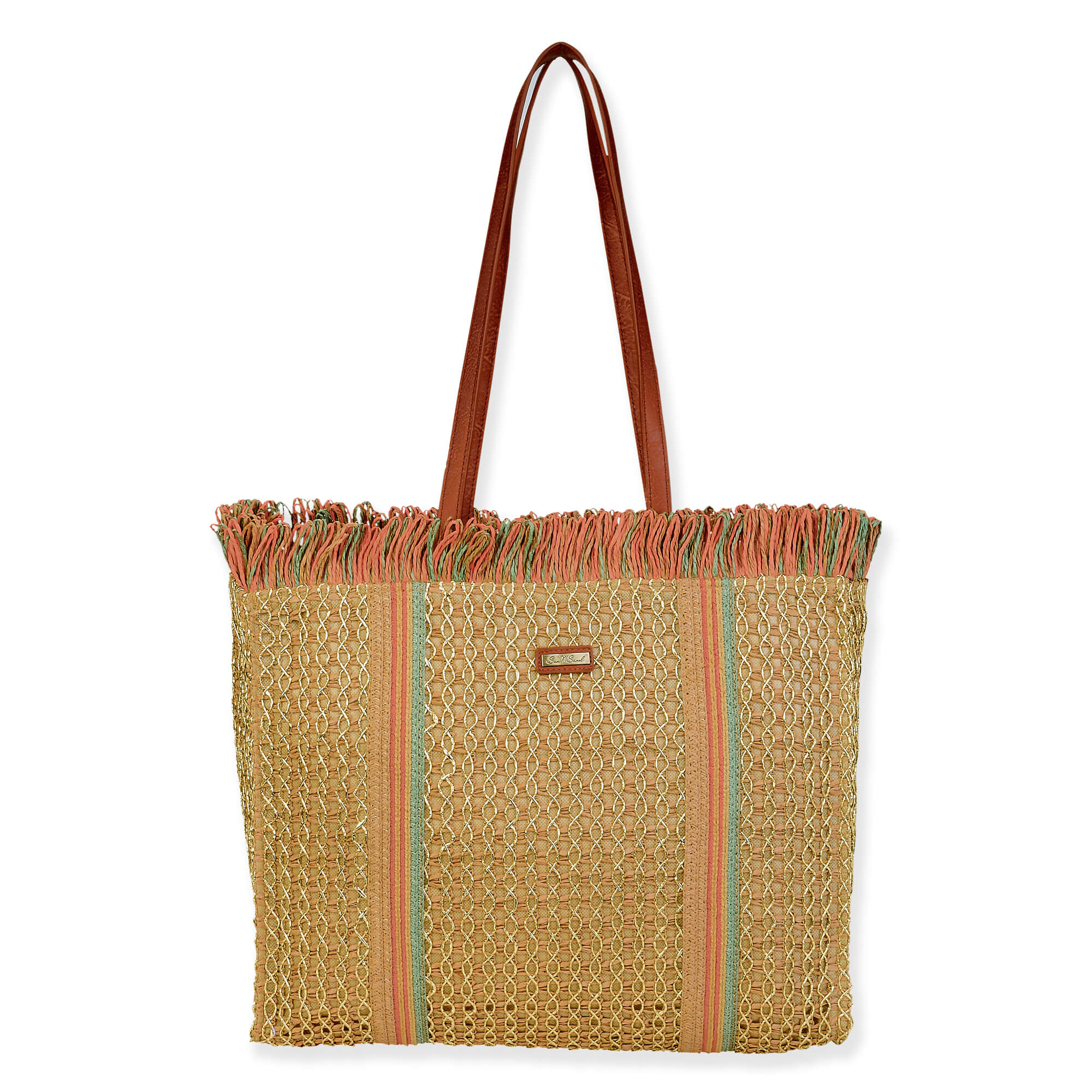 Rust, Paper/Poly Shoulder Tote | CE6679 B | Natural Straw Bags Large ...