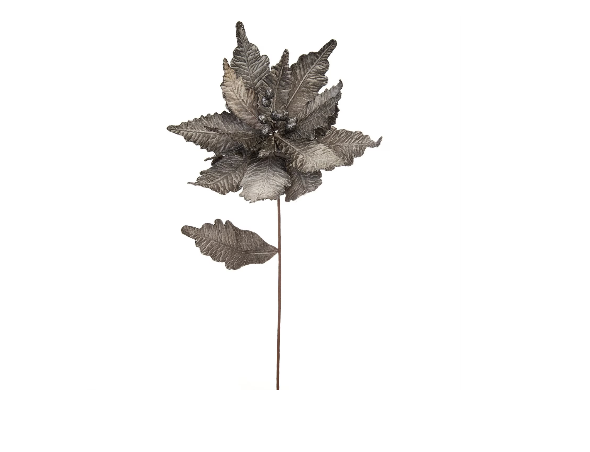 Christmas Festive Poinsettia Flower Stem Silver
