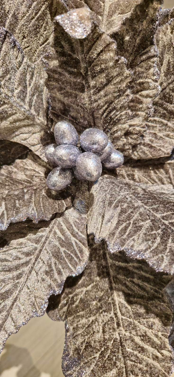 Christmas Festive Poinsettia Flower Stem Silver