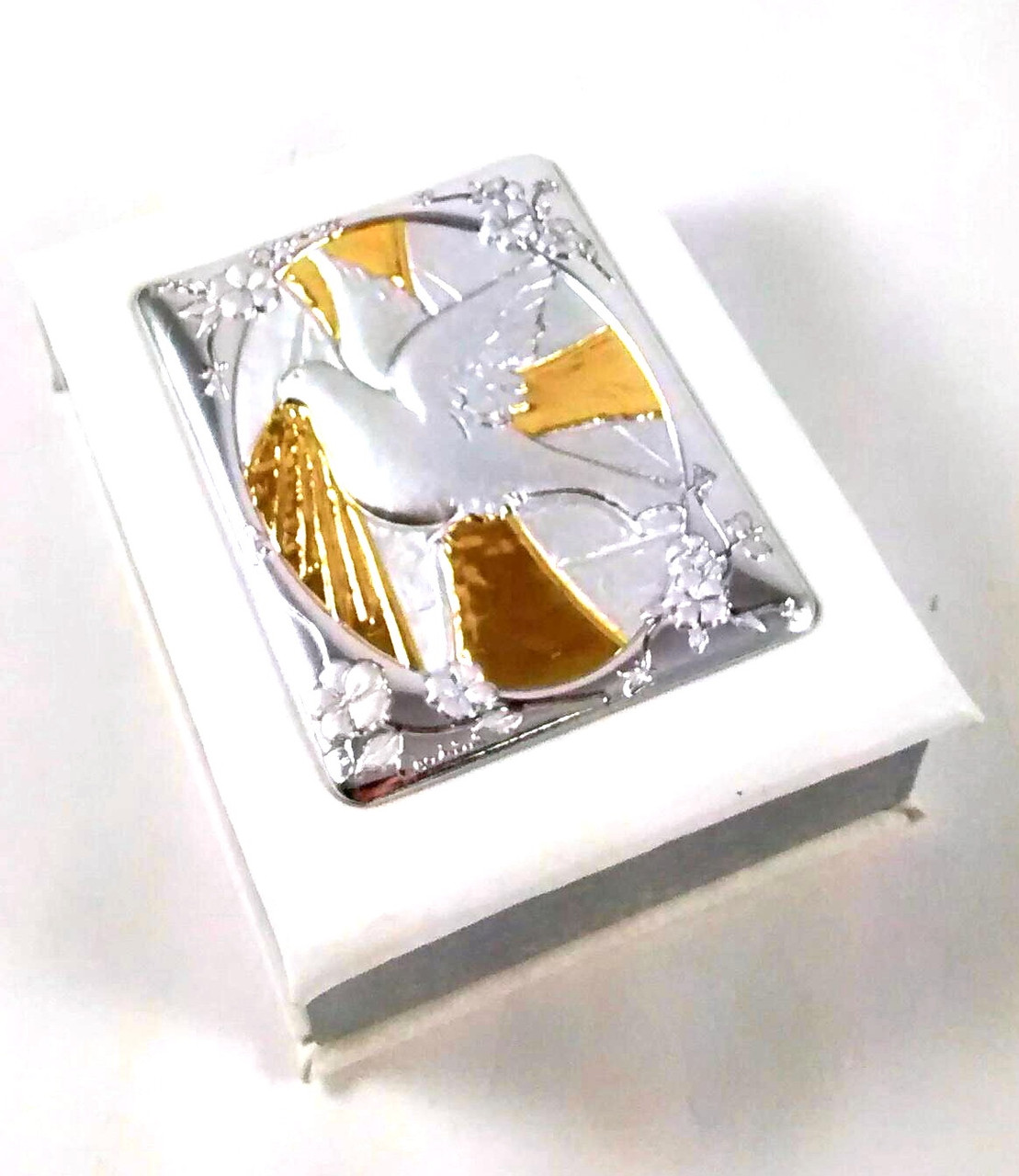 White Silver-Plated Confirmation Box with Rosary