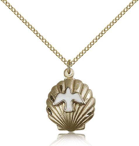 Gold Filled Shell / Holy Spirit Pendant, Gold Filled Lite Curb Chain, 3 ...