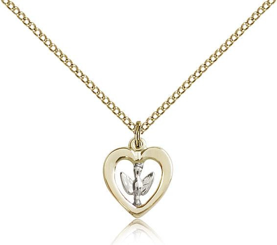 Two-Tone SS/GF Holy Spirit Pendant, Gold Filled Lite Curb Chain, 1/2" x ...