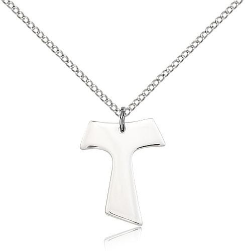 Sterling Silver Tau Cross Pendant, Sterling Silver Lite Curb Chain, 3/4 ...