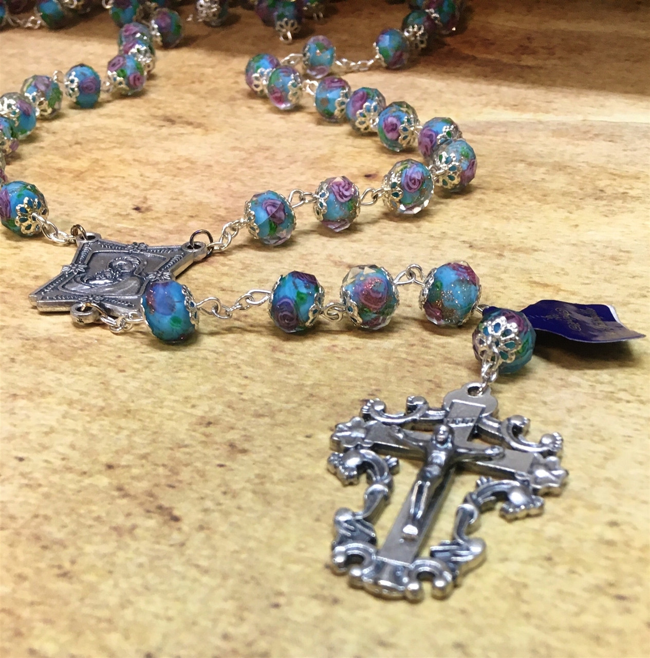 Light Blue Crystal Rose Rosary 108-16-5016