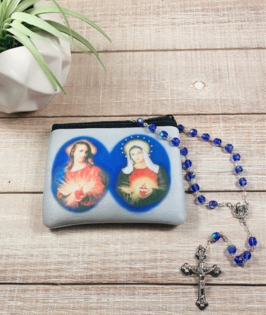 Sacred Heart And Immaculate Heart Rosary Pouch