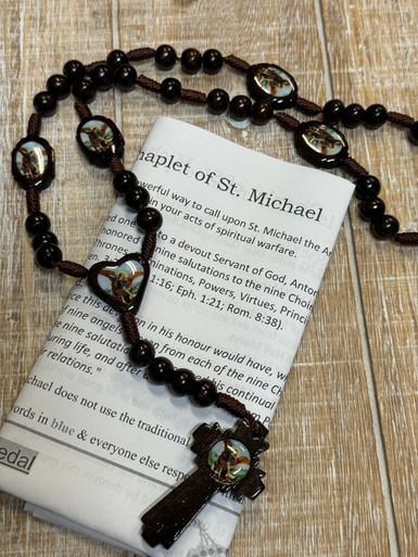 Saint Michael Chaplet Brown Bead Rosary Corded