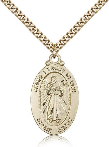 Gold Filled Divine Mercy Pendant, Stainless Gold Heavy Curb Chain, 1 1/ ...