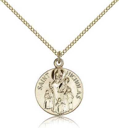 Gold Filled St. Nicholas Pendant, Gold Filled Lite Curb Chain, 3/4" x 5/8"