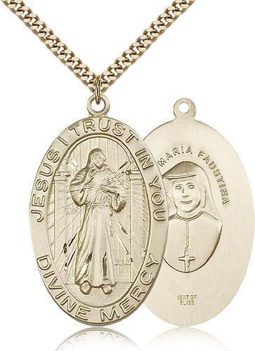 Gold Filled Divine Mercy Pendant, Stainless Gold Heavy Curb Chain, 1 5/ ...