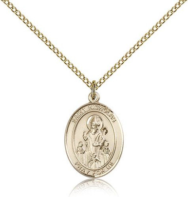 Gold Filled St. Nicholas Pendant, Gold Filled Lite Curb Chain, Medium ...