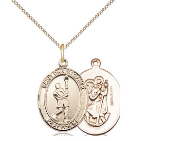 Gold Filled St. Christopher/Lacrosse Pendant, GF Lite Curb Chain ...
