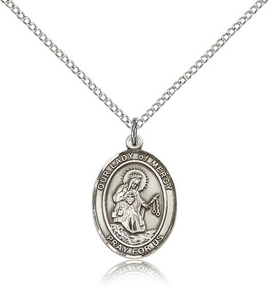 Sterling Silver Our Lady of Mercy Pendant, Sterling Silver Lite Curb ...