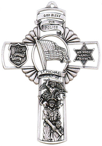 Fine Pewter Policeman Cross JC-9493-E
