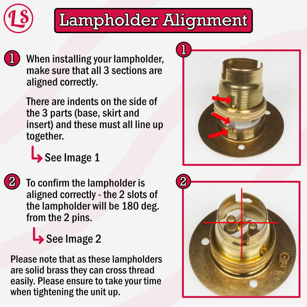 BC | B22 | Bayonet Cap Copper Batten Lampholder with 52mm Base