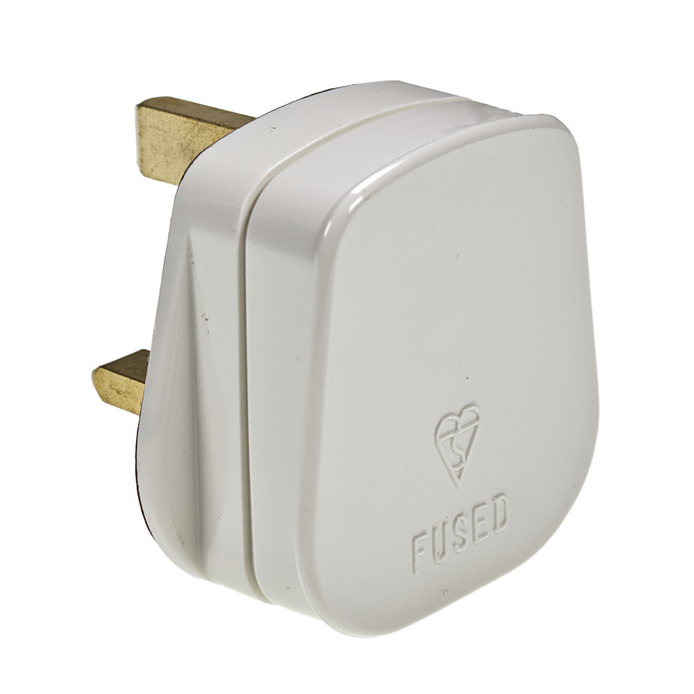 13A Plug. 13A Fuse. Strap Cord Grip: White