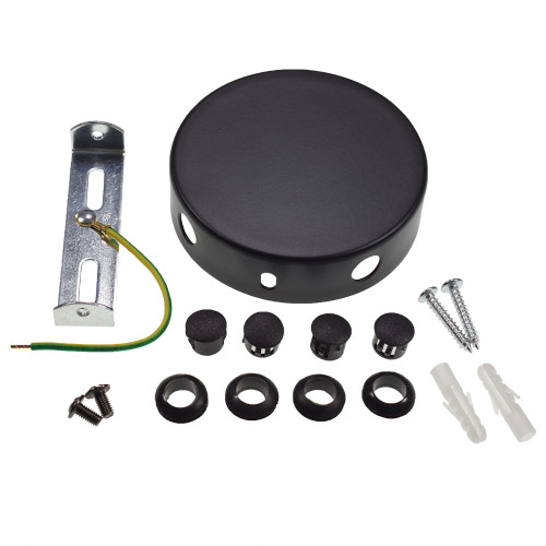 Mini Cylindrical Metal 4-Side Hole Ceiling Rose Kit (Junction Box) | Black