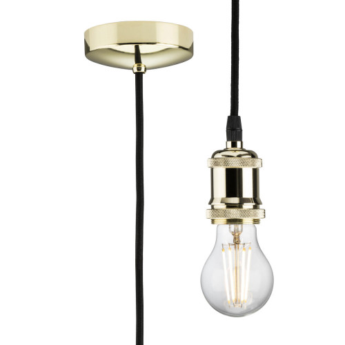 Polished Brass 1.8m Threaded E27 Pendant Light Fitting Class 2