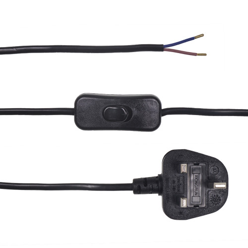 Black 2 Core With Plug & In Line Slim Switch 2.5m Long