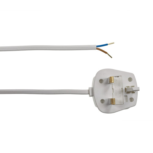 White Un-Switched 2 Core With Plug 2.5m Long - Lampspares