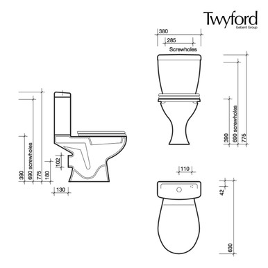 Twyford Option Close-Coupled Pan, Cistern & Seat Pack