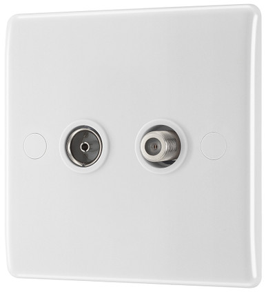 White Nexus 2Gang Satelite & Coax Socket
