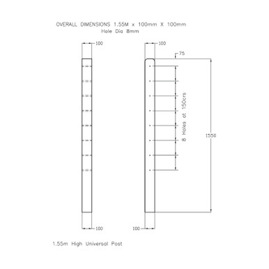 Concrete Post Universal Multi Holed 100mm x 100mm x 1.52m