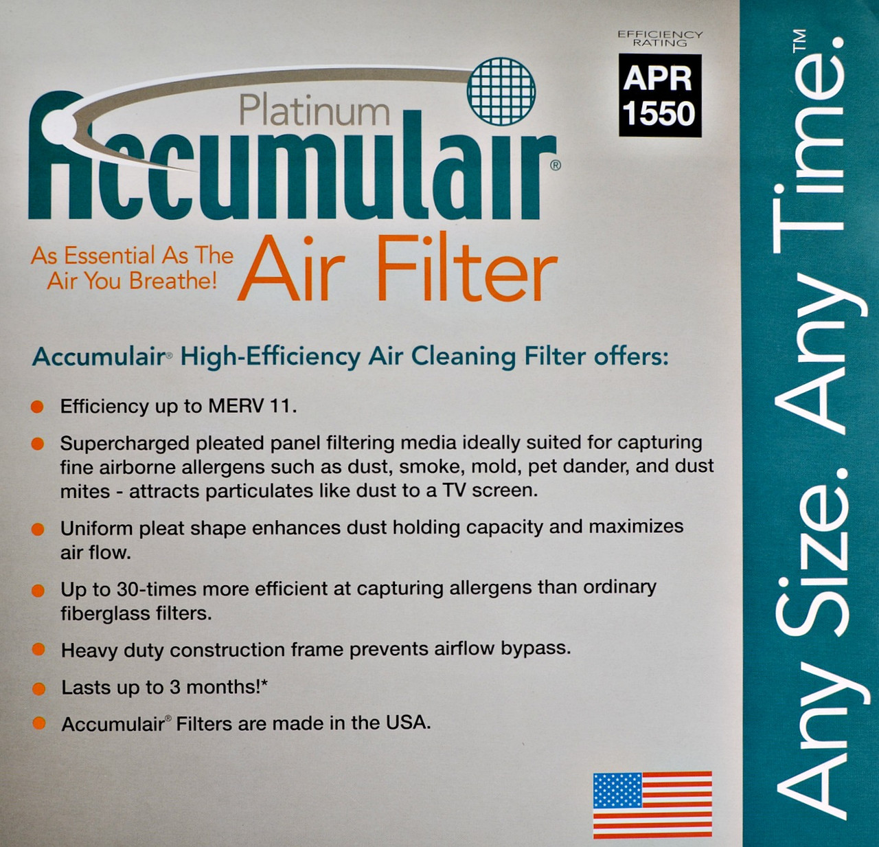 Custom Accumulair Platinum 1-Inch Filter (MERV-11) - 12 PACK
