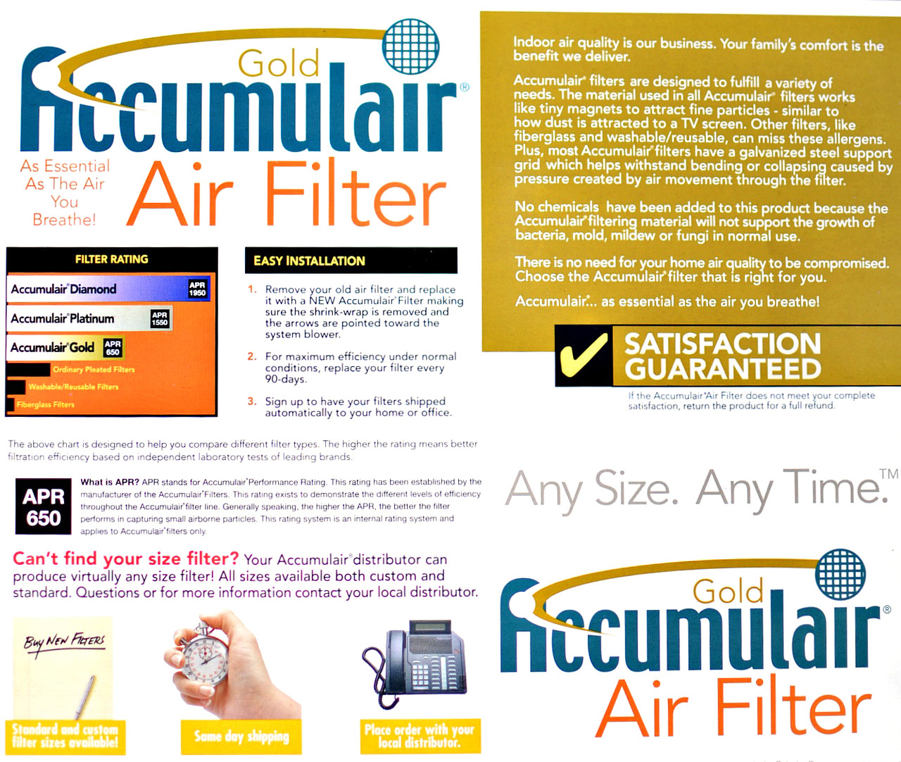 Custom Accumulair Gold 1-Inch Filter (MERV-8) - 12 PACK