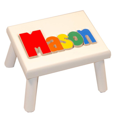 Maple Name Puzzle Step Stool in White