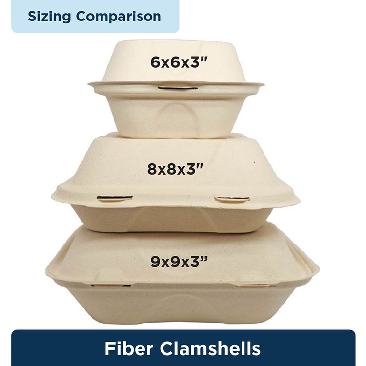 8x8x3" Fiber Clamshells PLA Lined | TO-SC-U85-3L-LF
