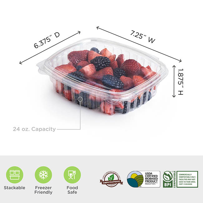 24 oz Compostable PLA Clamshell Deli Containers w/Lids | BDV09007