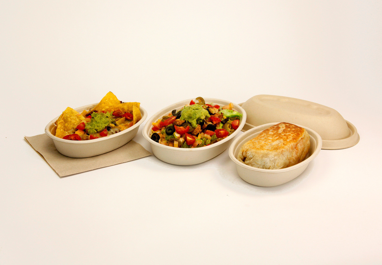 Sample of 32 oz Compostable Fiber Burrito Bowls