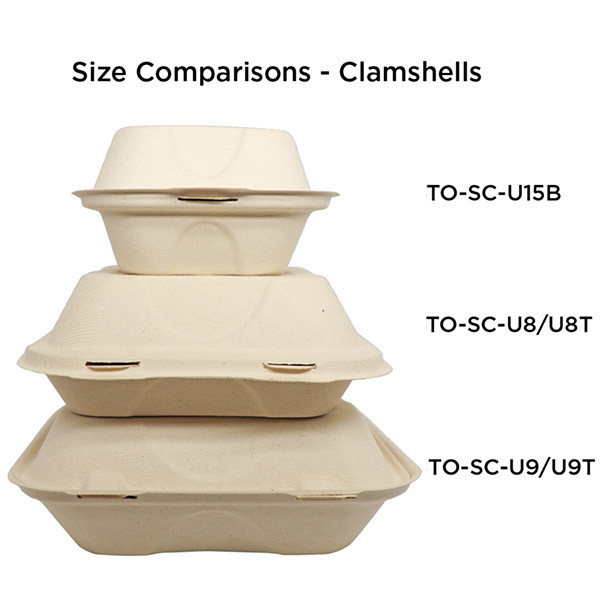 Fiber Clamshell Food Containers 3-Section | TO-SC-U9T-LFP