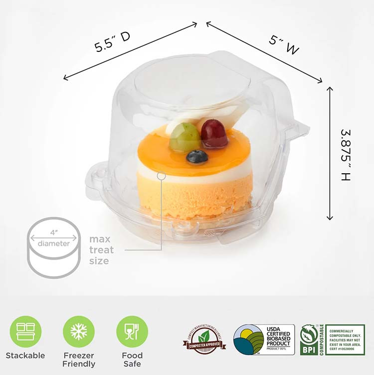 Sample of Single 3.75" PLA Dessert Clamshell Containers