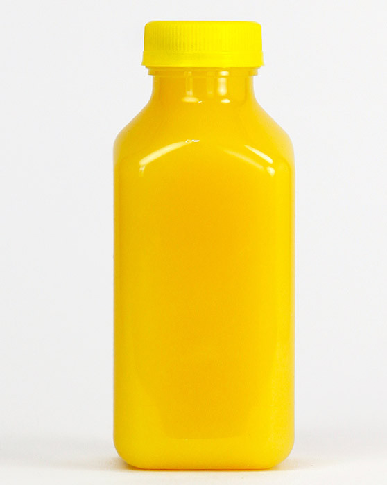 Sample of 12 oz Square PET Plastic Juice Bottles