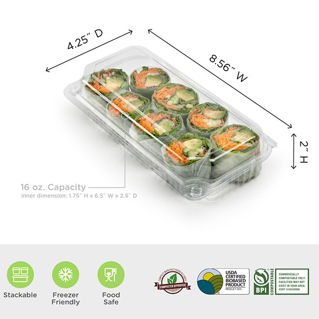16 oz Compostable Low Profile PLA Clamshell Containers | BDX00748