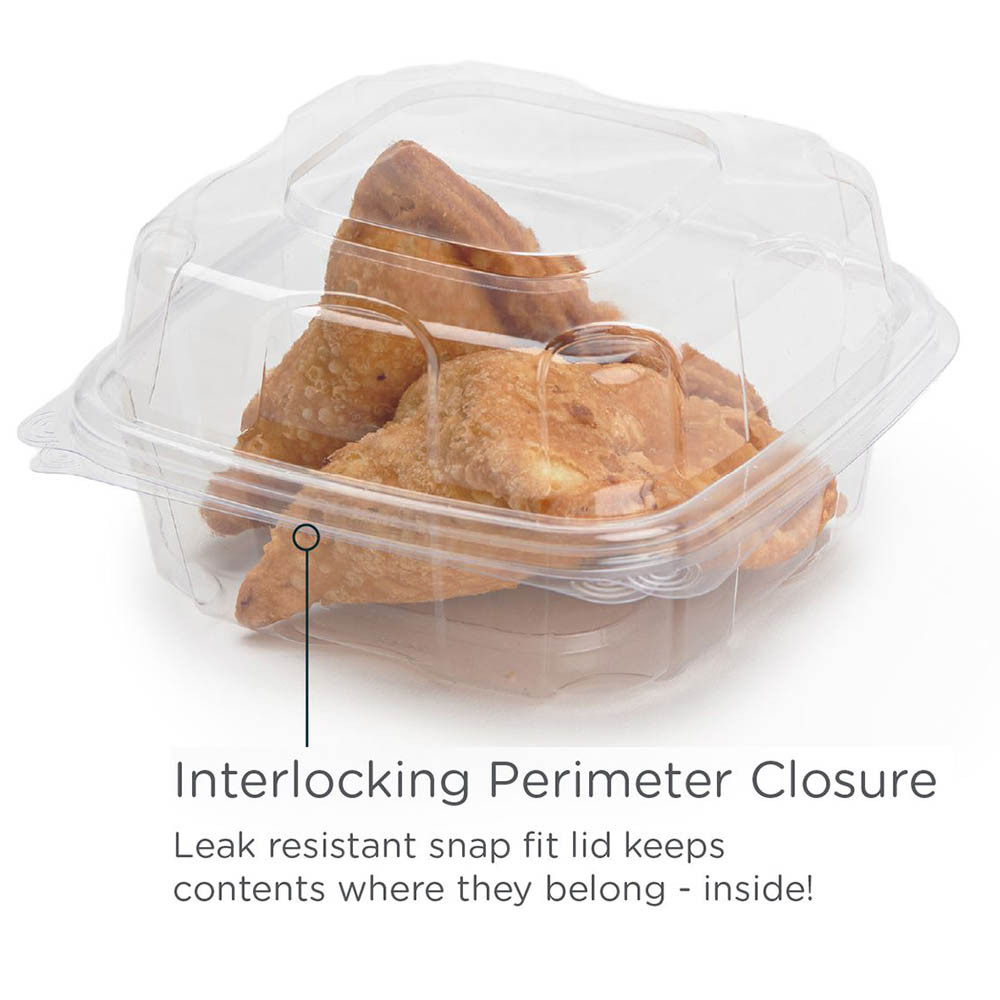 Compostable 6x6x3 PLA Plastic Clamshell Containers | BDV00663