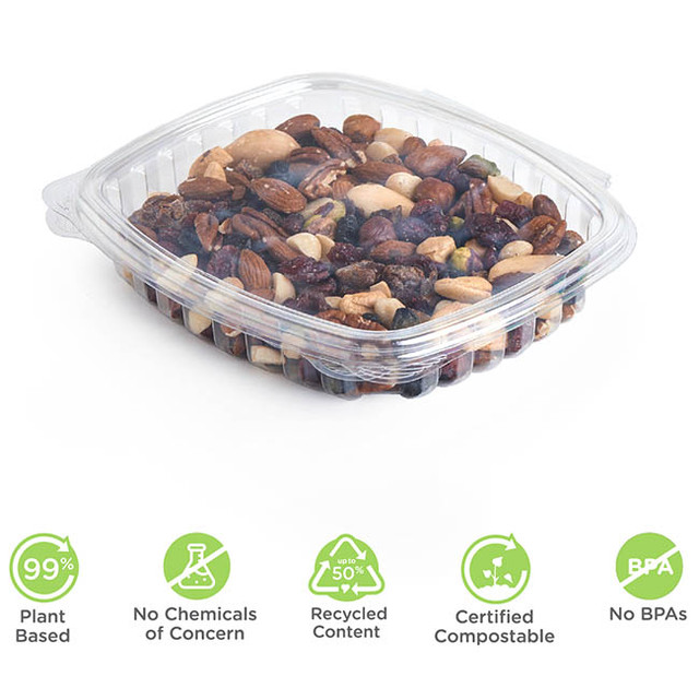 16 oz Compostable PLA Clamshell Deli Containers w/Lids | BDV09006
