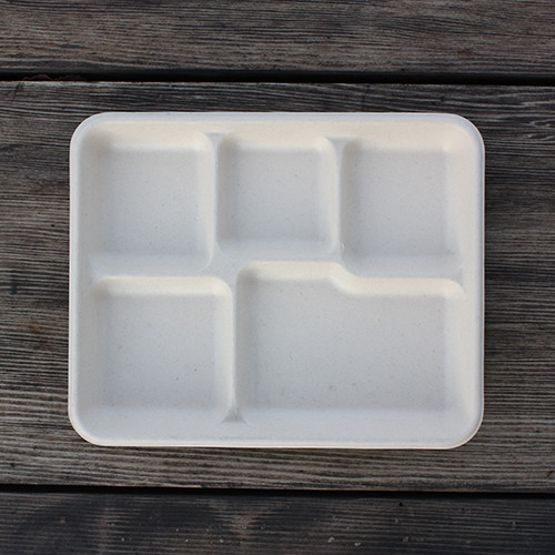 5-Compt Compostable Fiber School Lunch Trays | TR-SC-5C-LFS