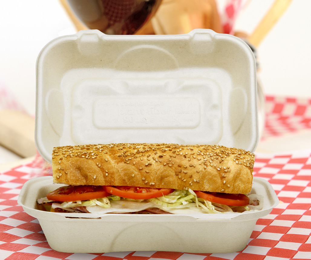 Compostable Fiber Clamshell Hoagie Boxes | TO-SC-UHB-LFP