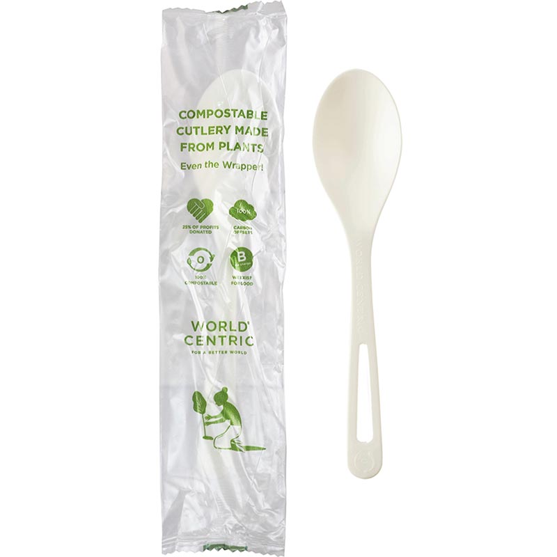 6" Compostable tPLA Spoons Individually Wrapped | SP-PS-I